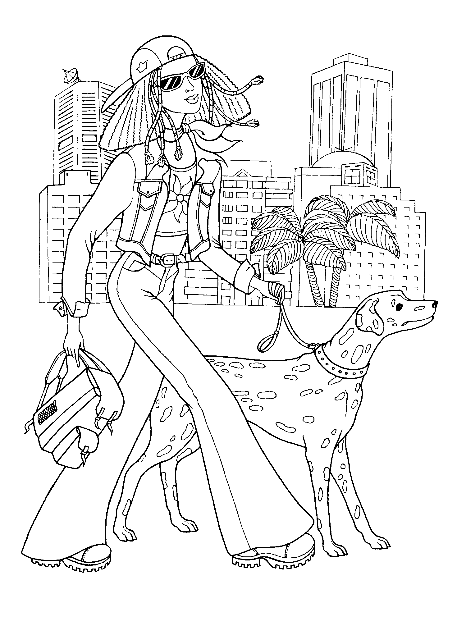 Coloriage - Fille dans la ville Coloriage - Fille dans la ville