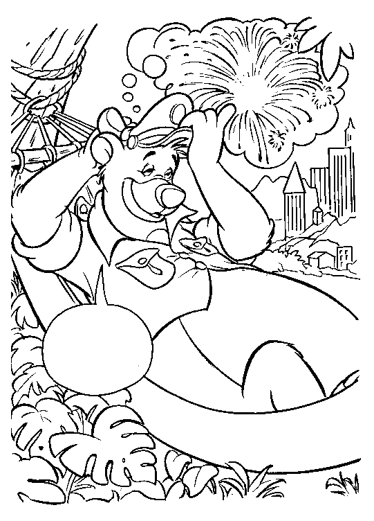 Coloriage - Baloo dans un hamac